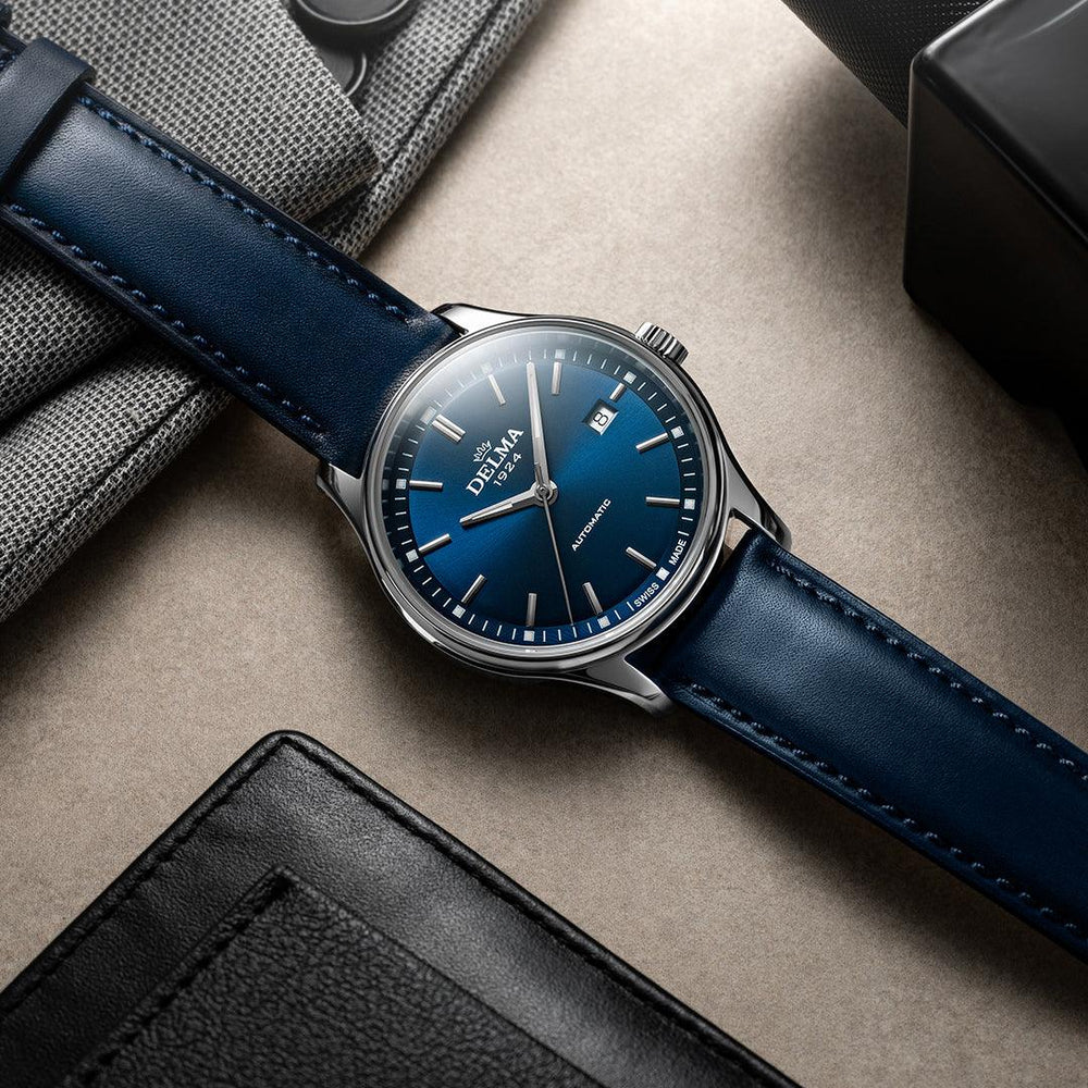 DELMA Classic Steel Leather Strap Blue Dial