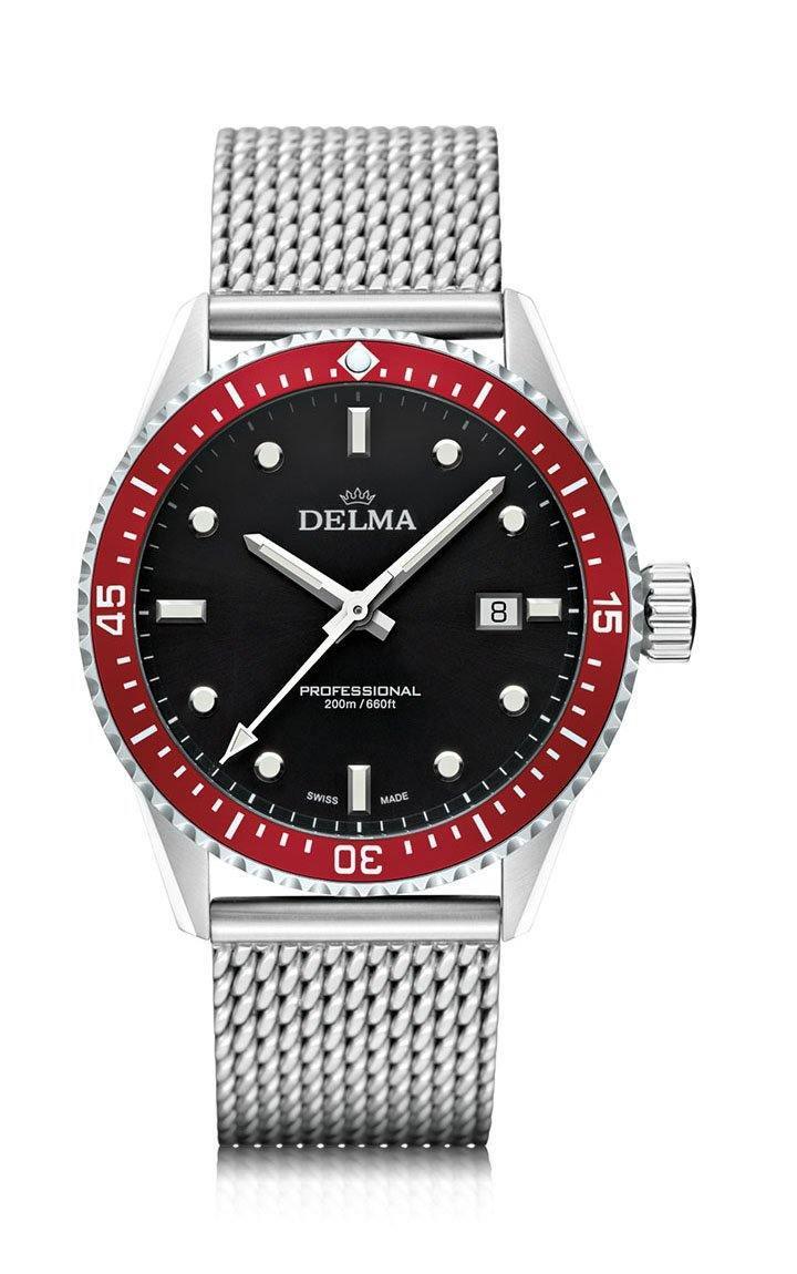 DELMA Cayman Steel Bracelet Red Bezel Black Dial