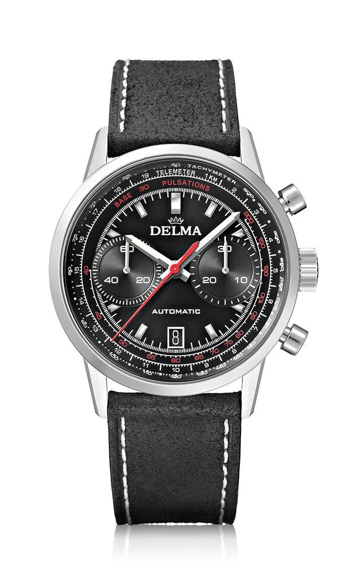DELMA Continental Pulsometer Steel Leather Black Dial