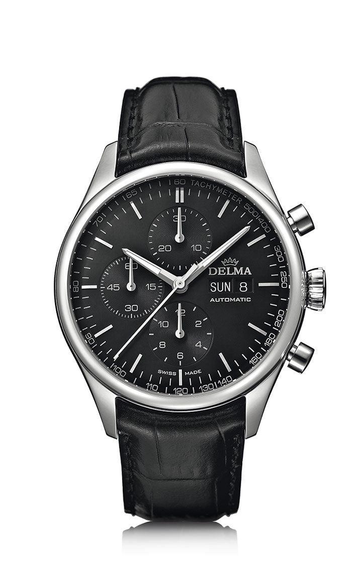 DELMA Heritage Chronograph Leather Strap Black