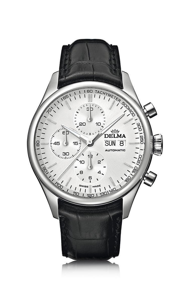 DELMA Heritage Chronograph Leather Strap Silver