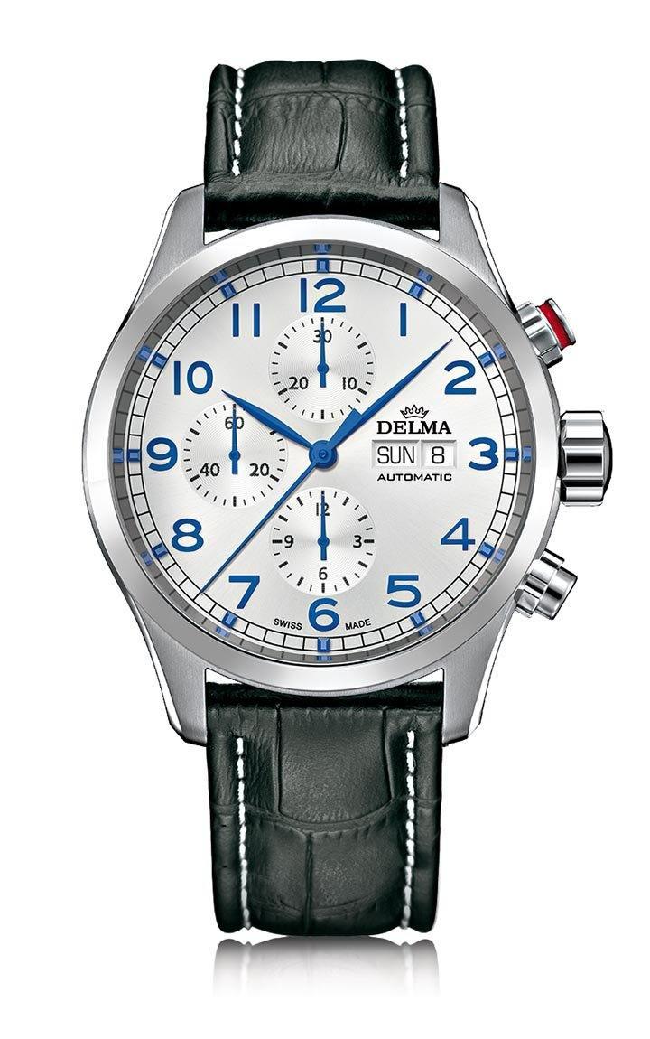DELMA Pioneer Chronograph Leather Steel White Dial
