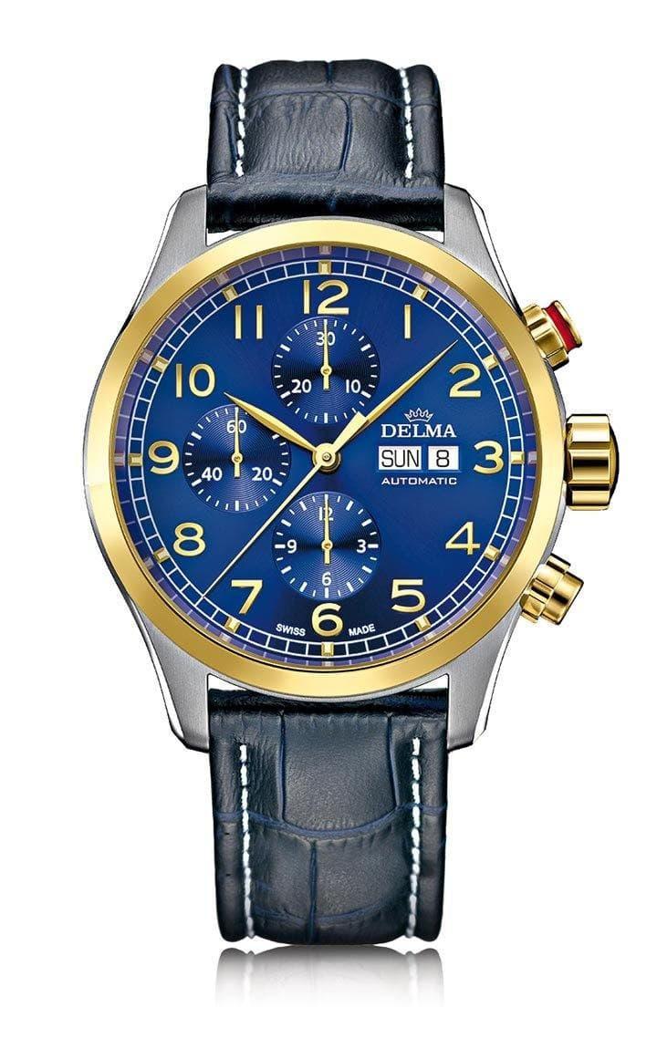 DELMA Pioneer Chronograph Leather Two Tone Blue Dial