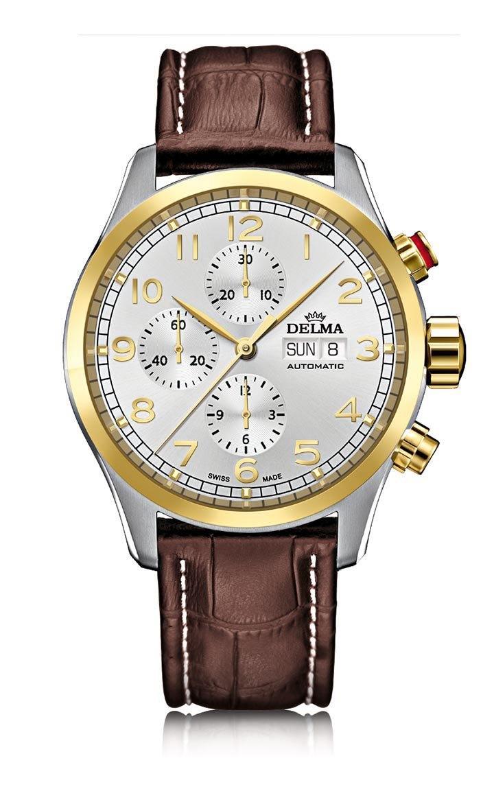 DELMA Pioneer Chronograph Leather Two Tone White Dial