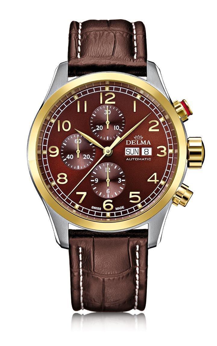 DELMA Pioneer Chronograph Leather Two Tone Brown Dial