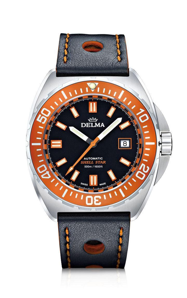 DELMA Shell Star Automatic Leather Orange Bezel Black Dial